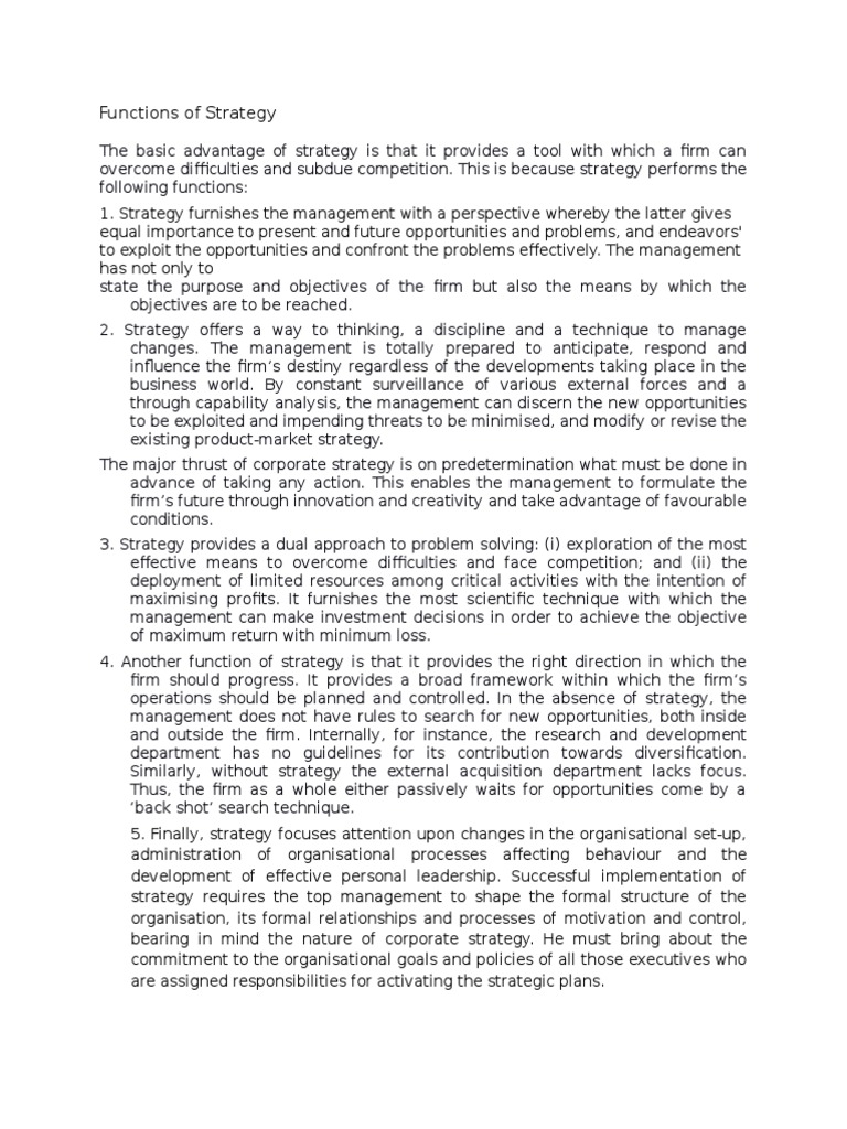 Functions of Strategy | Download Free PDF | Strategic Management | Business