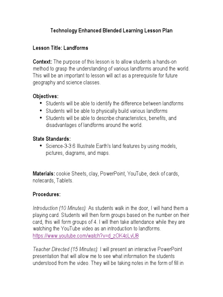 technology enhanced blended learning lesson plan | Lesson Plan ...