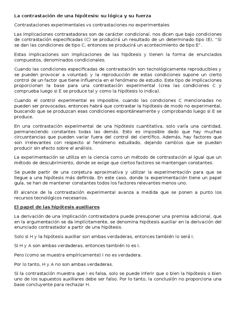 Contrastación de Hipótesis y Auxiliares | PDF | Hipótesis | Teoría