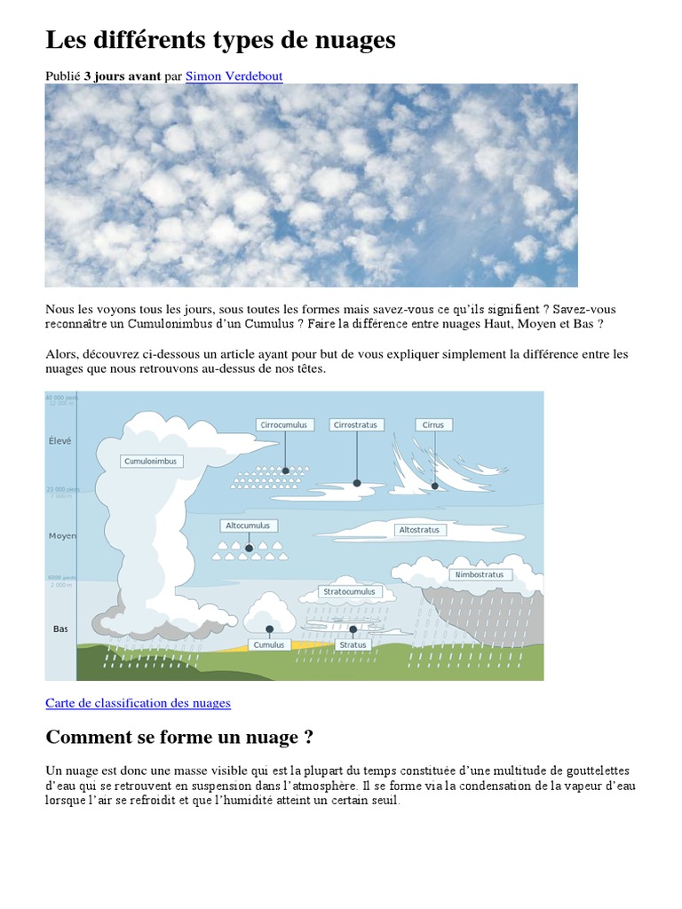 Les Types de Nuages PDF | PDF | Nuages, brouillard et précipitation | Formes de l'eau