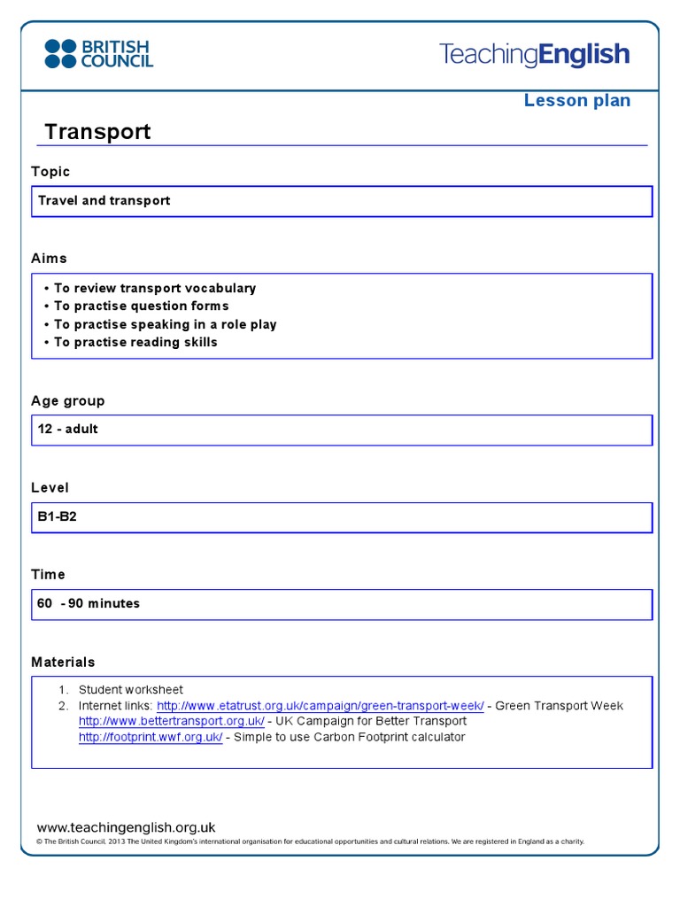 B1-B2 Travel and Transport Lesson Plan | PDF | Carbon Footprint ...