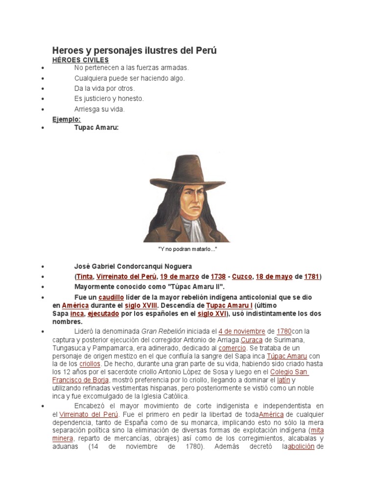 Héroes y personajes ilustres del Perú | PDF | Perú | Agitación