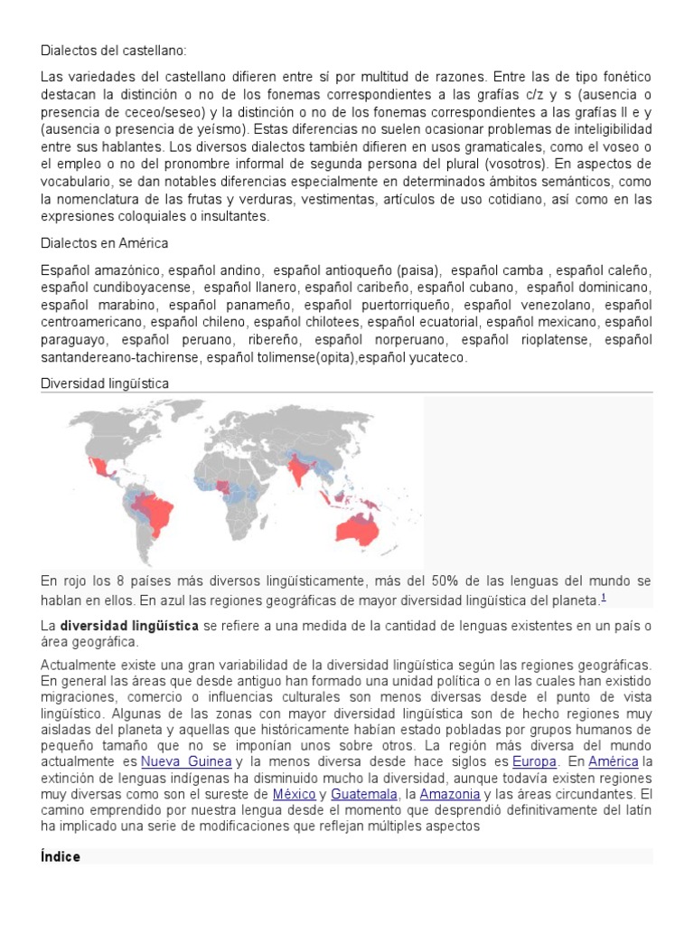 Dialectos Del Castellano | Lengua española | Dialecto
