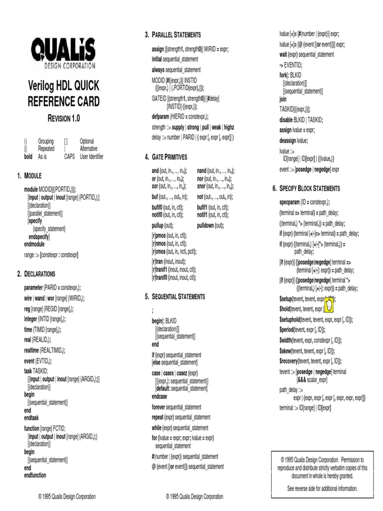 Verilog HDL QUICK Reference Card: Evision | PDF | Scope (Computer Science) | Computing
