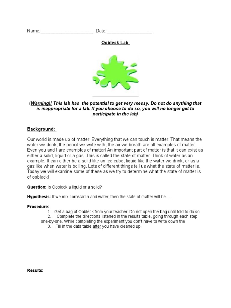 Oobleck Lab | PDF