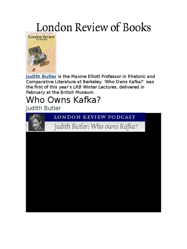 Judith Butler-Who Owns Kafka | PDF | Franz Kafka | Zionism