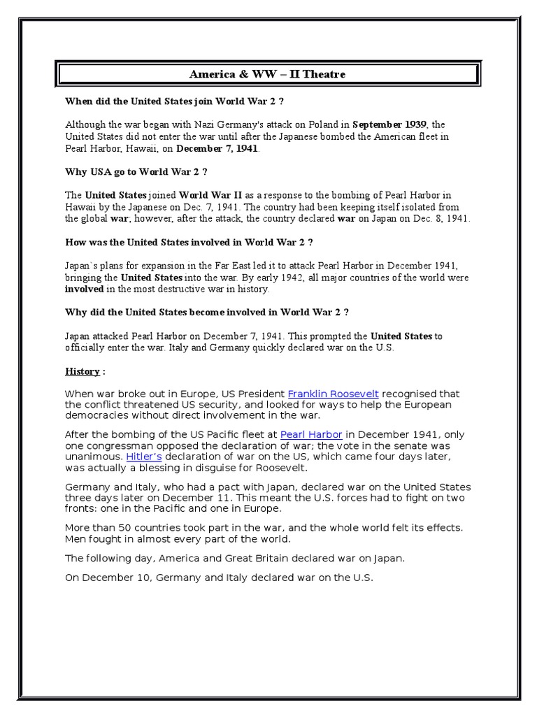 The United States Entry into World War II: A Summary of Key Events ...