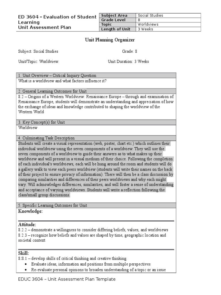 Psiii Worldviews Unit Plan | Download Free PDF | World View | Evaluation