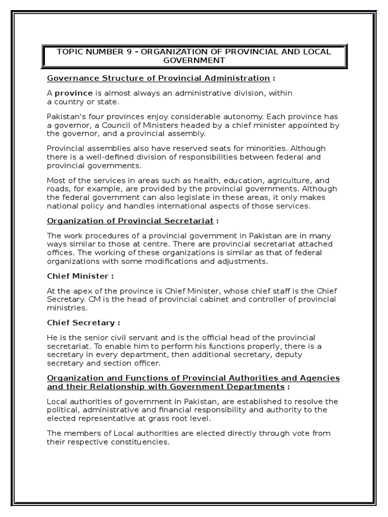 Organization and Functions of Provincial and Local Governments in ...