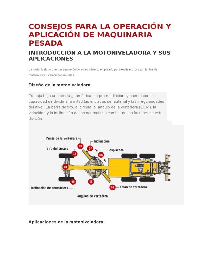 Guía esencial para el uso y aplicaciones de la motoniveladora | PDF