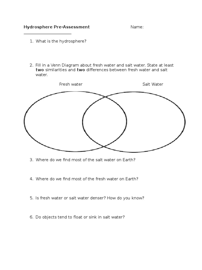 Science Pre Assessment Hydrosphere Unit | PDF | Science & Mathematics