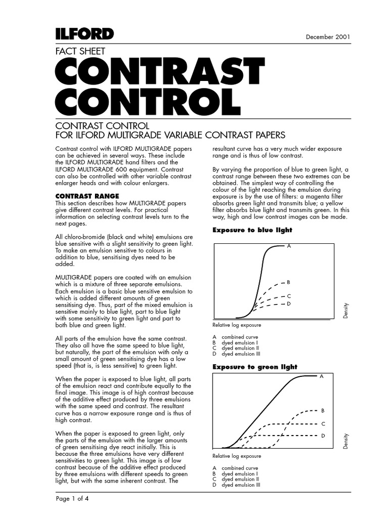 ILFORD MULTIGRADE Contrast Control Guide | PDF | Exposure (Photography ...
