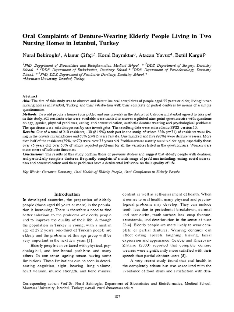 Oral Complain of Denture-Waering Elderly PPL Living in Nursing Home in ...