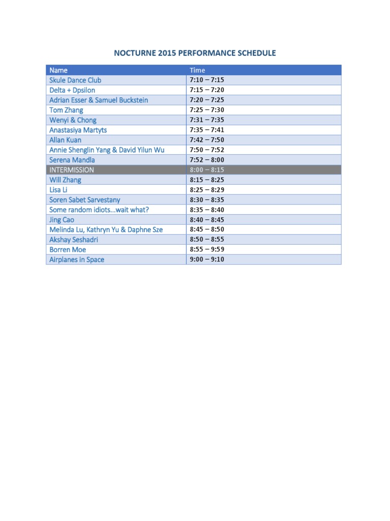 Nocturne 2015 Performance Schedule | PDF | Art