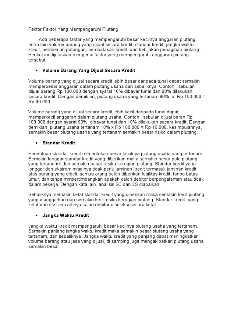 Faktor Faktor Yang Mempengaruhi Piutang | PDF | Hukum
