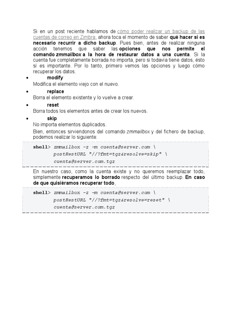 Restaurar Backup de Cuentas Zimbra | PDF
