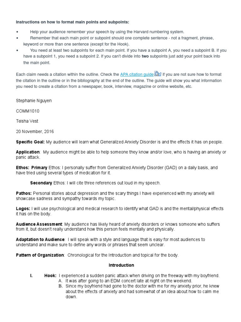 anxiety speech outline | Generalized Anxiety Disorder | Anxiety Disorder