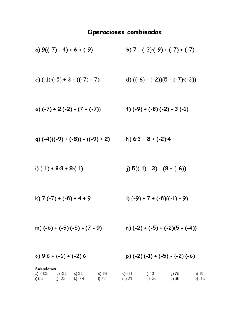 Operaciones Combinadas Con Negativos 1 | PDF