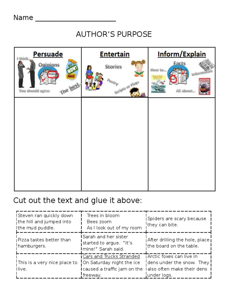 Authors Purpose Print Able Worksheet Cut and Sort | PDF | Transport ...