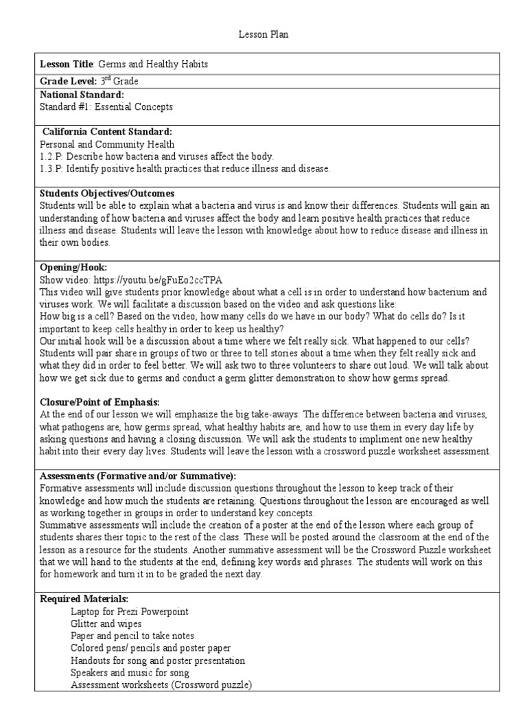 Germs & Healthy Habits Lesson Plan | PDF