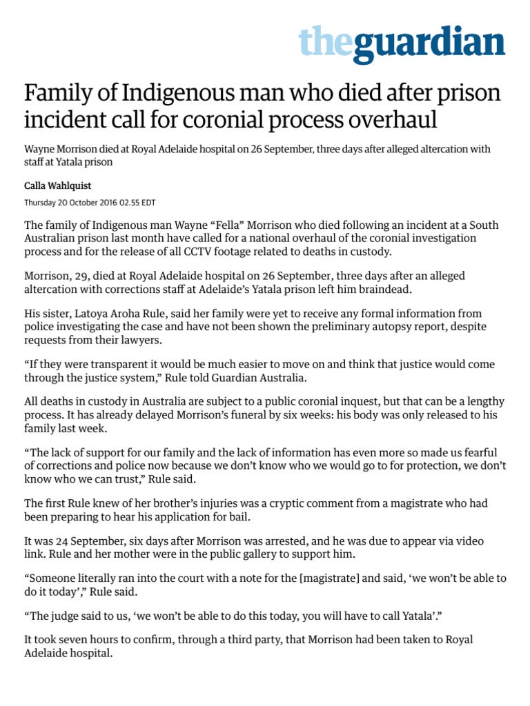 Family of Indigenous Man Who Died After Prison Incident Call For ...