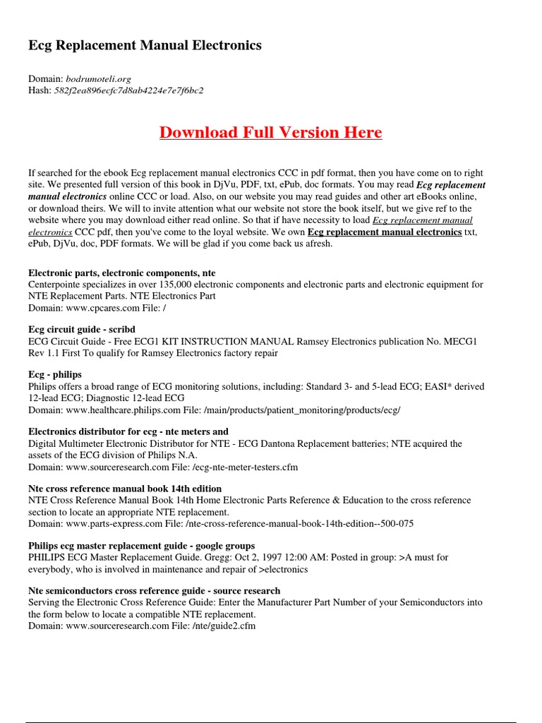 Ecg Replacement Manual Electronics | PDF | Electronic Component ...