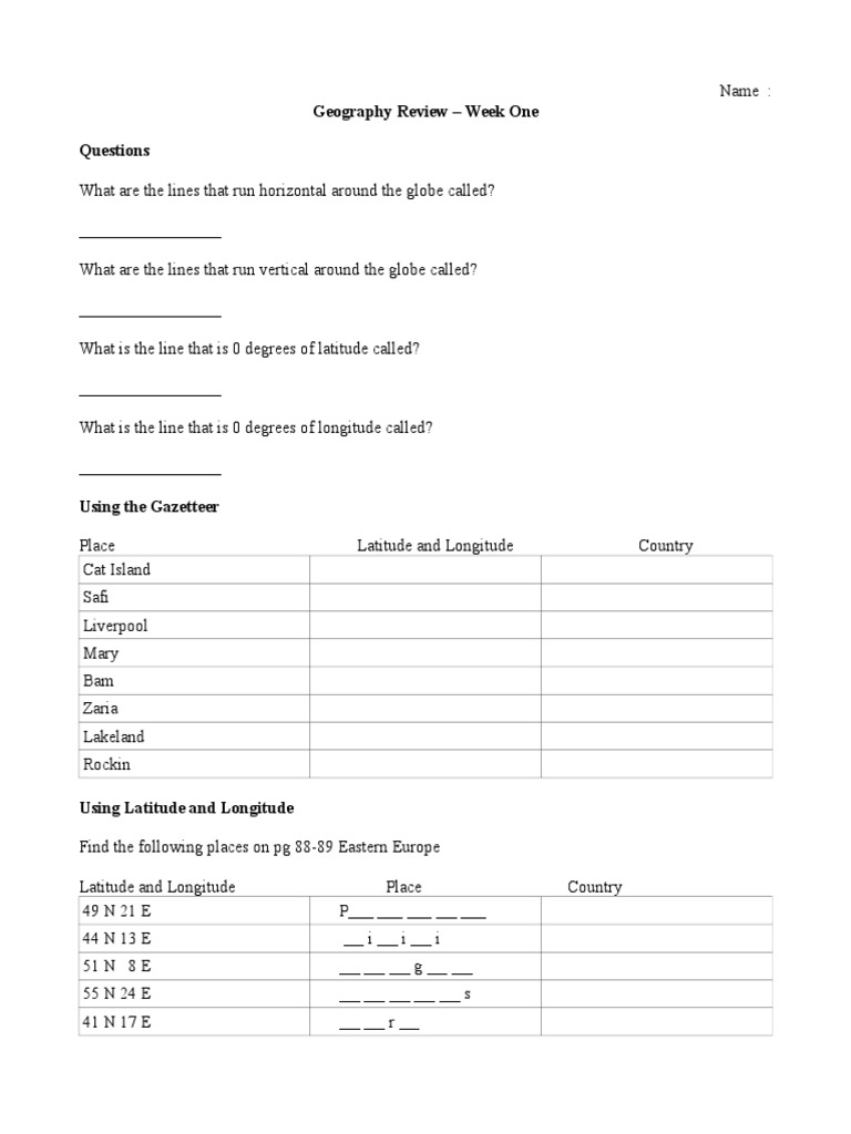 Geography Review - Week One Questions | PDF