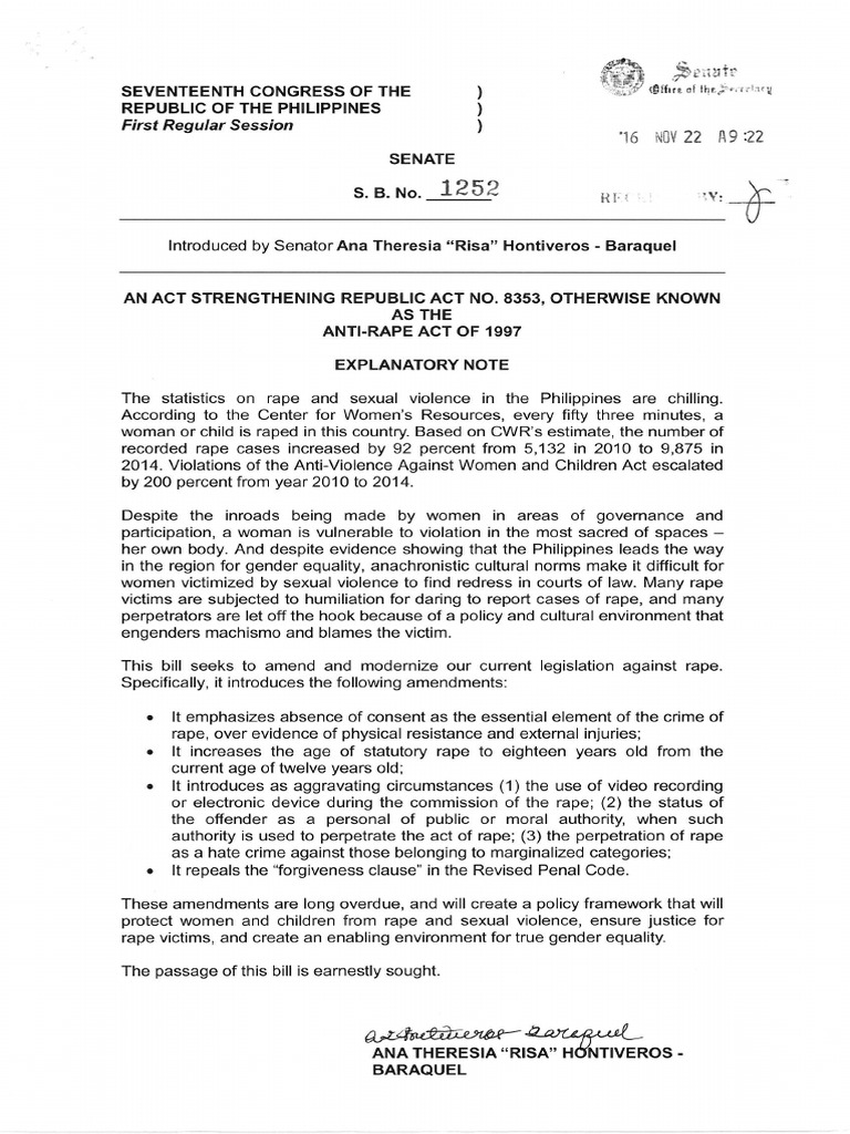 SB1252 - Anti-Rape Act | PDF