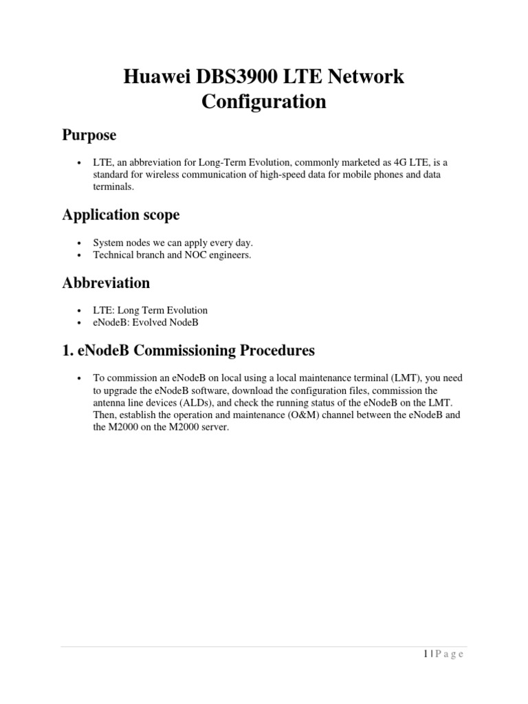 Huawei DBS3900 LTE Network Configuration | PDF | Lte (Telecommunication ...