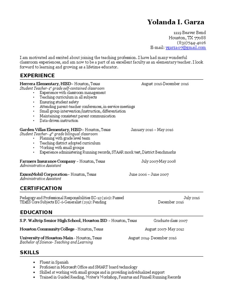 Yolanda Garza Resume 1 | PDF | Teachers | Curriculum