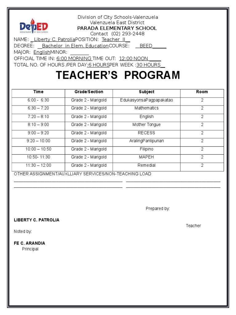 Teachers Program Grade 2 | PDF | Schools