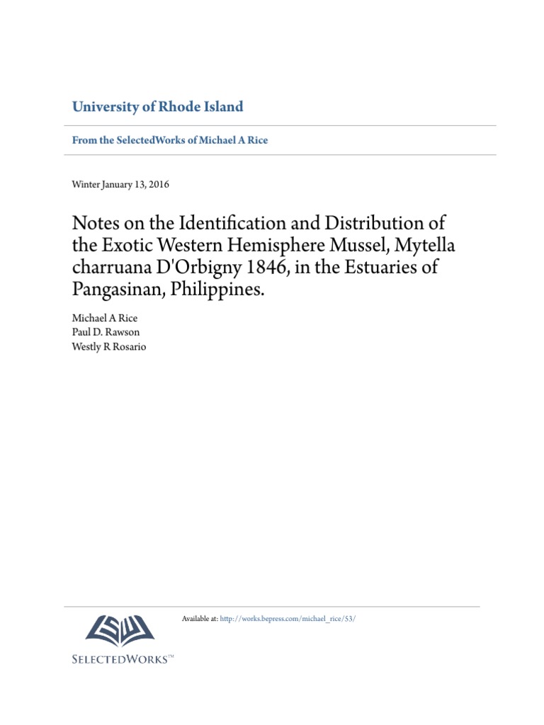 Identification and Rapid Spread of the Exotic Mussel Mytella charruana ...