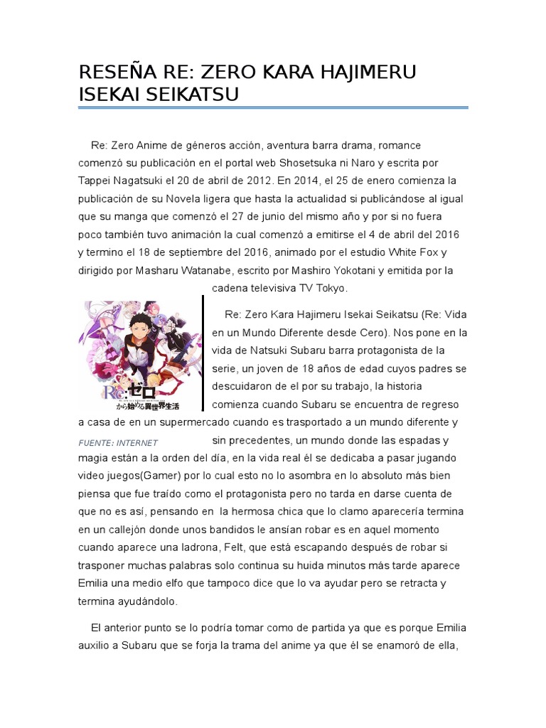 Reseña Re Zero | PDF | Ocio