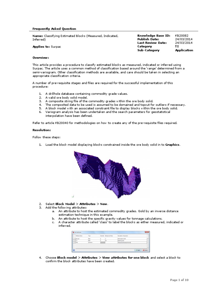 A Procedure for Classifying Estimated Mineral Blocks as Measured ...
