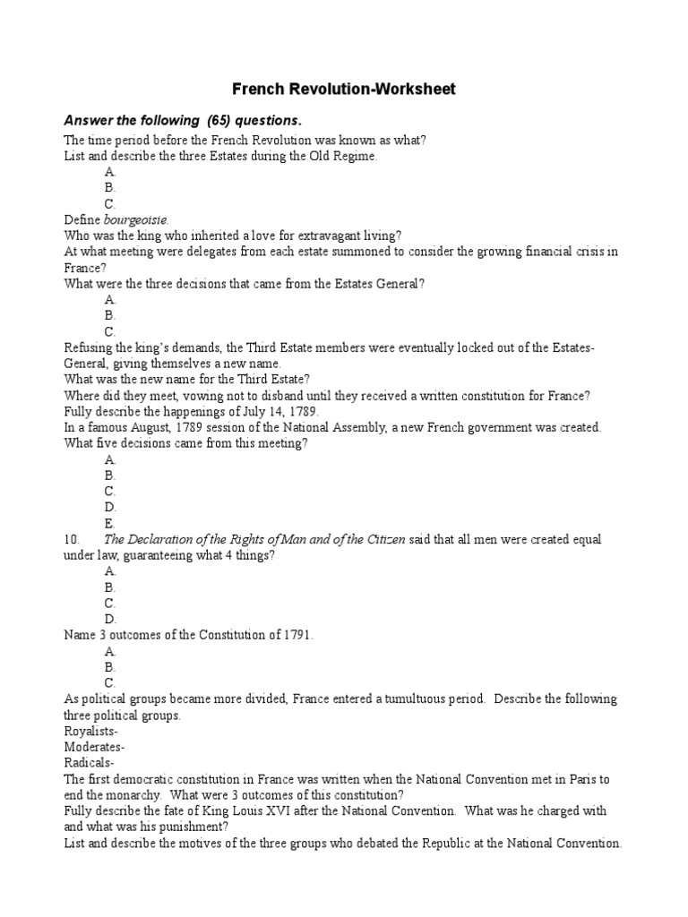 10 French Revolution Worksheet | Napoleon | French Revolution