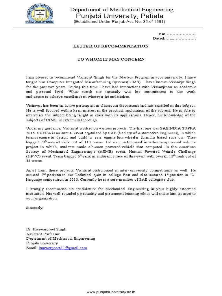 Letter of Recommendation Sample | PDF