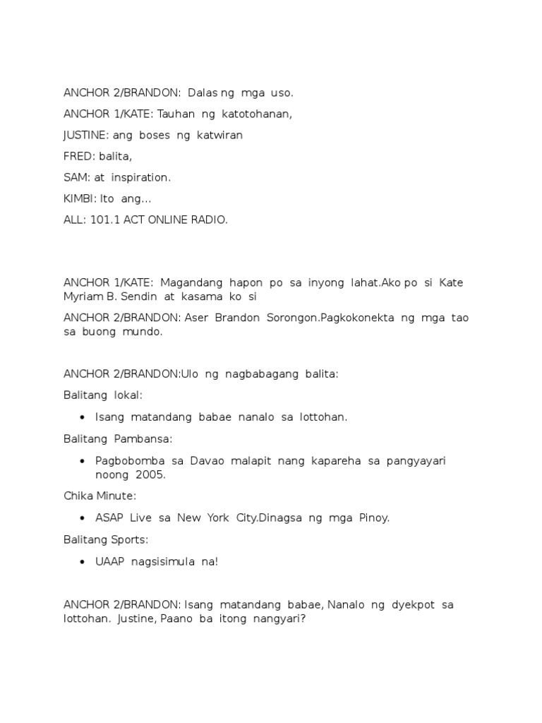 Broadcasting Script | PDF