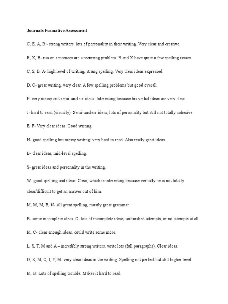 Journals Formative Assessment For Portfolio | PDF