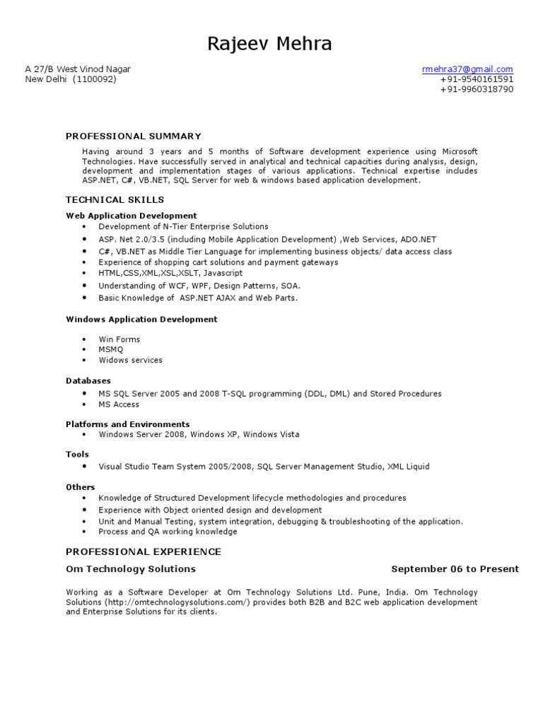 CV Rajeev Mehra | PDF | Web Application | Microsoft Visual Studio