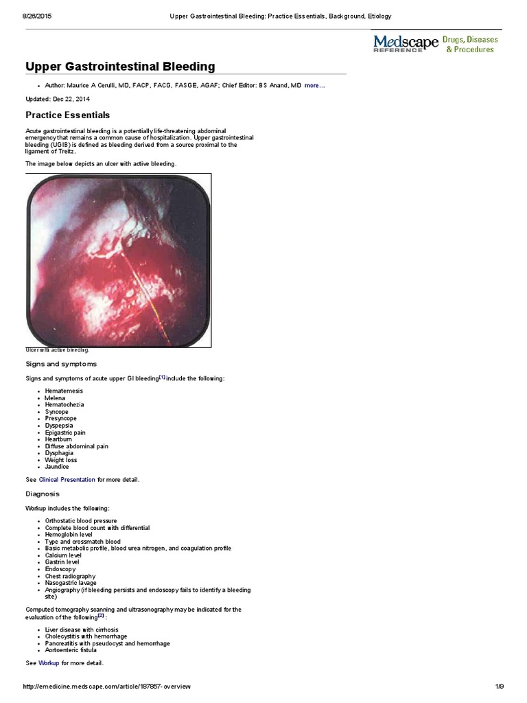 Upper Gastrointestinal Bleeding_ Practice Essentials, Background ...