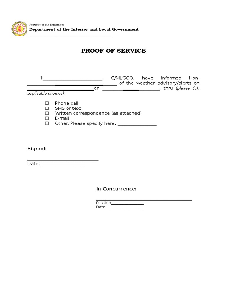Proof of Service: Department of The Interior and Local Government | PDF ...
