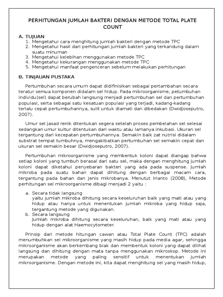 Metode Total Plate Count untuk Bakteri | PDF