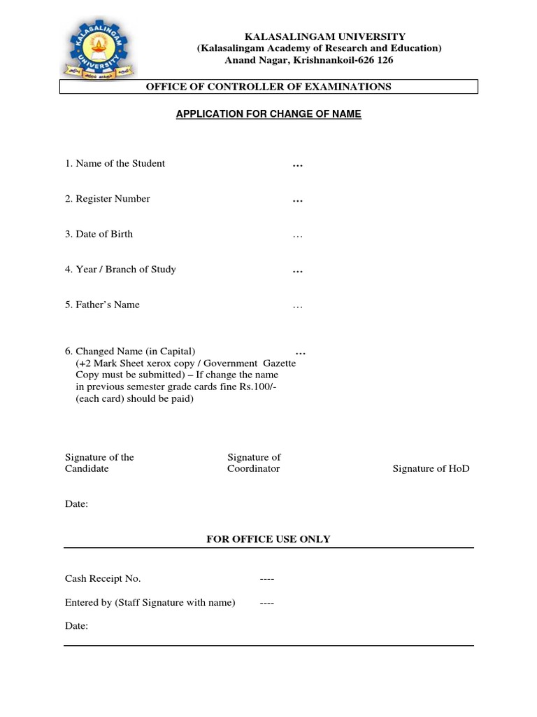 Change Name Application Kalasalingam University | PDF | Business