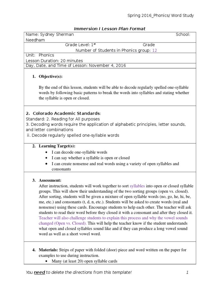 Phonics Lesson: Open and Closed Syllables | PDF | Phonics | Syllable