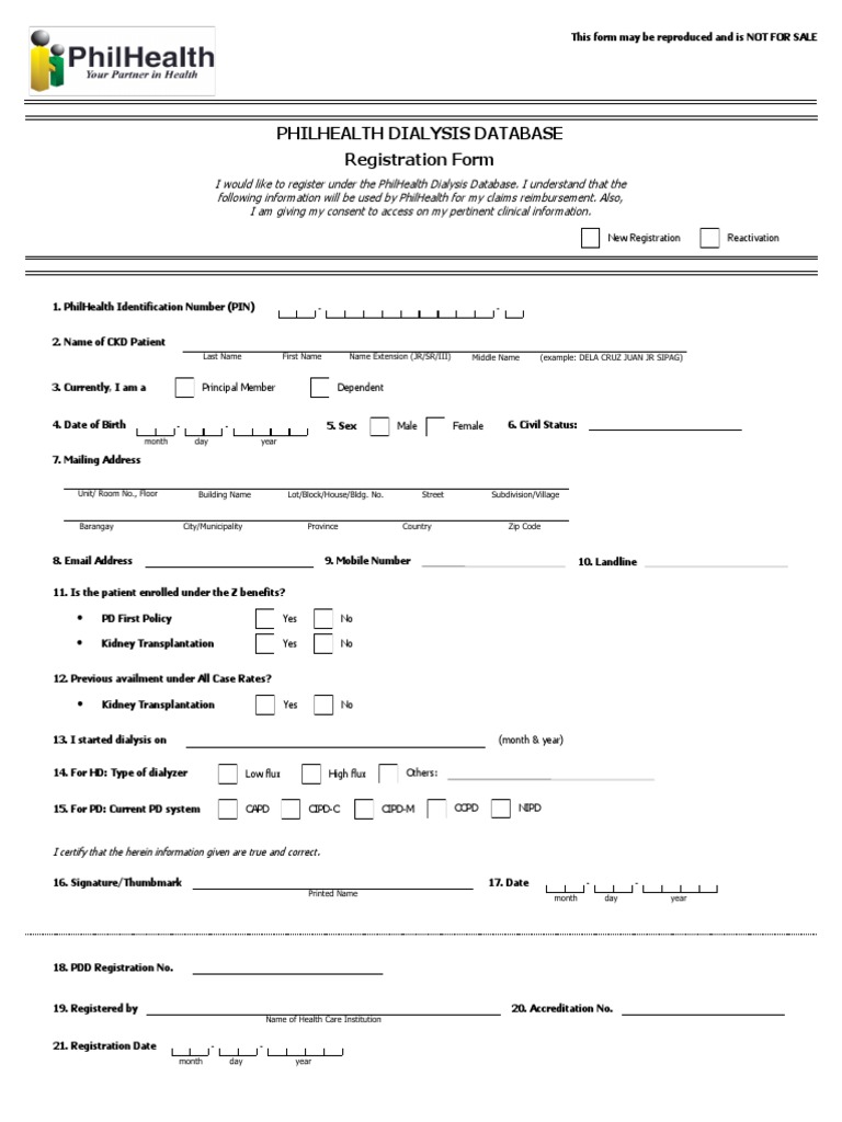 PhilHealth Dialysis Database Registration Form | PDF | Law