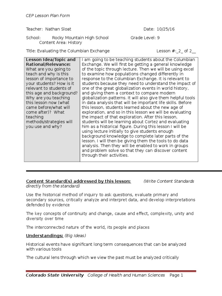 Columbus Lesson Plan | Download Free PDF | Lesson Plan | Educational ...