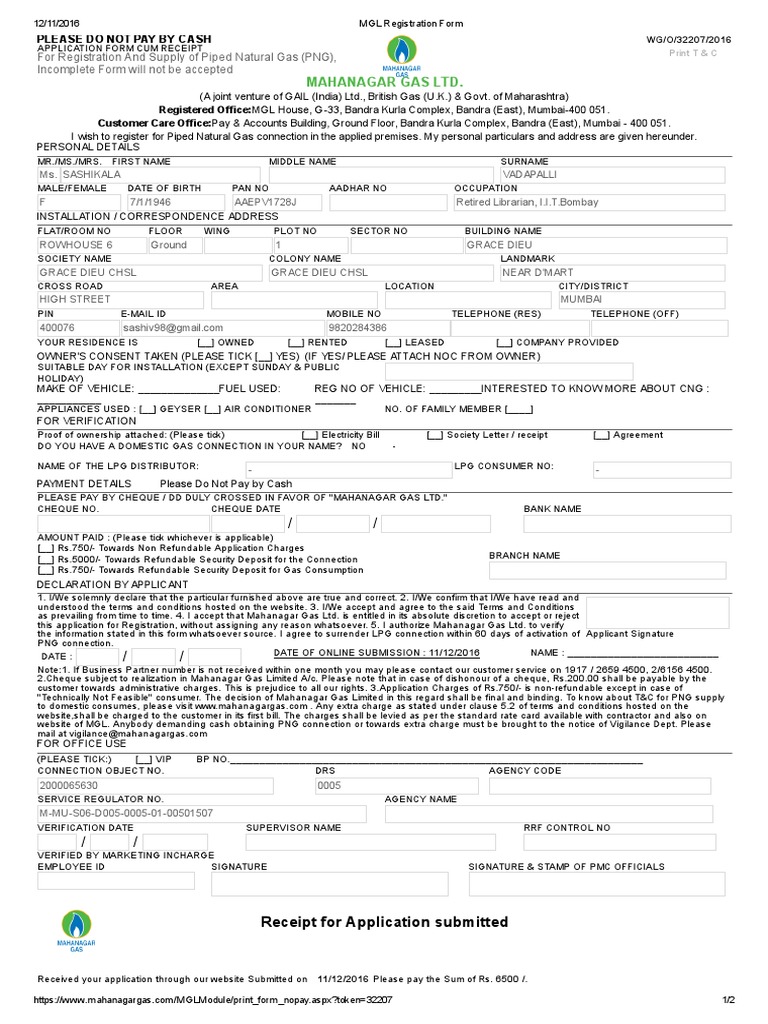 MGL Registration Form PDF | PDF | Mumbai | Cheque