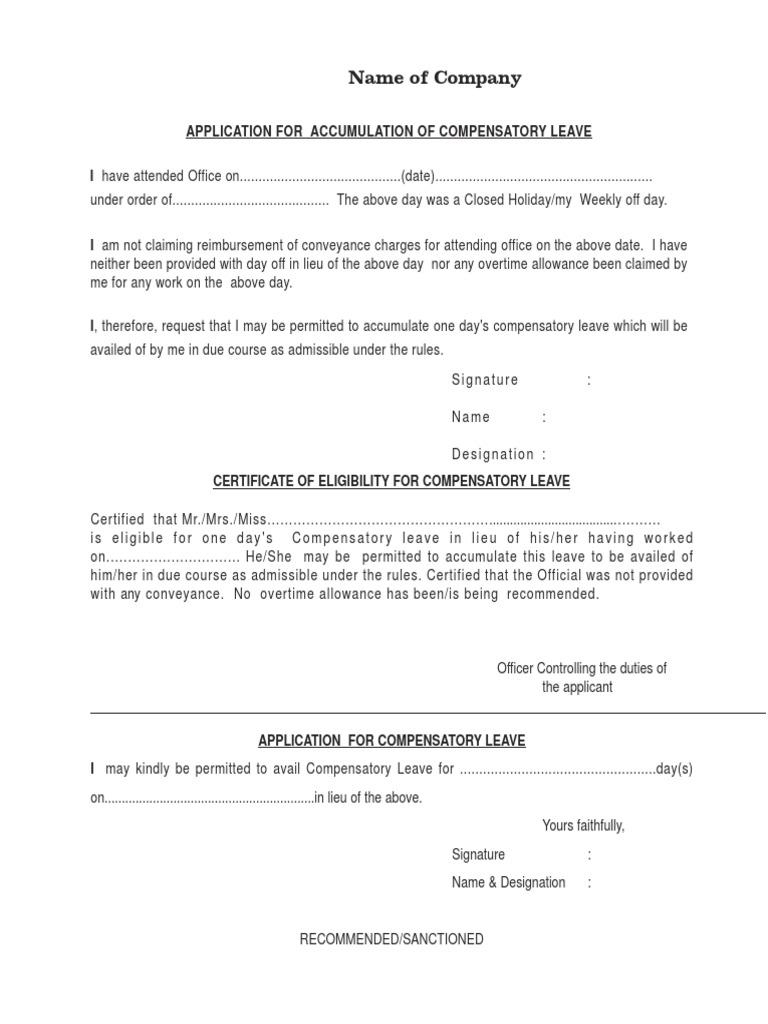 Apply for Compensatory Leave | PDF
