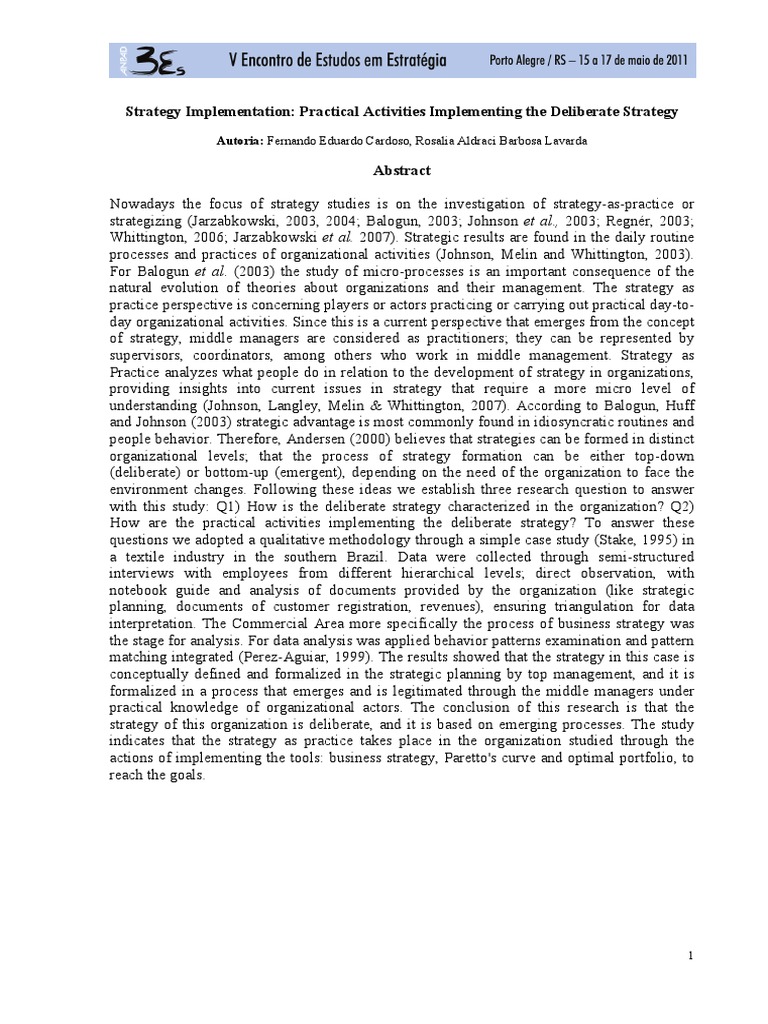 Article 4 - Strategy Implementation - Practical Activities Implementing ...