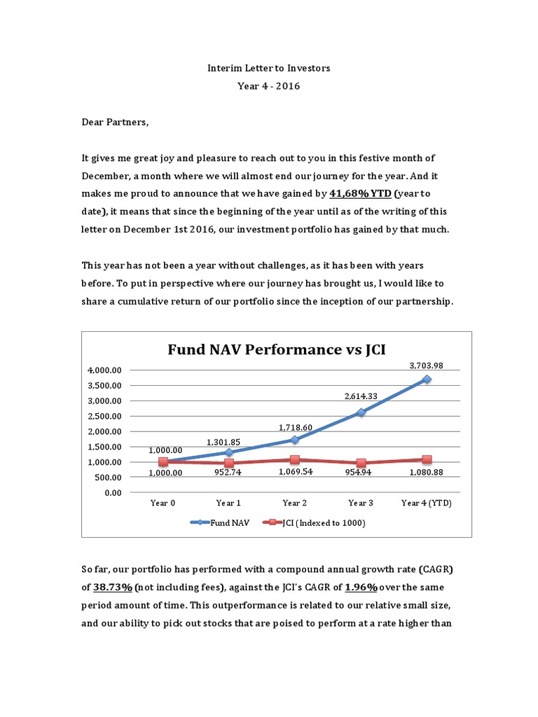 Interim Letter To Investors Year 4 | PDF | Investing | Stocks
